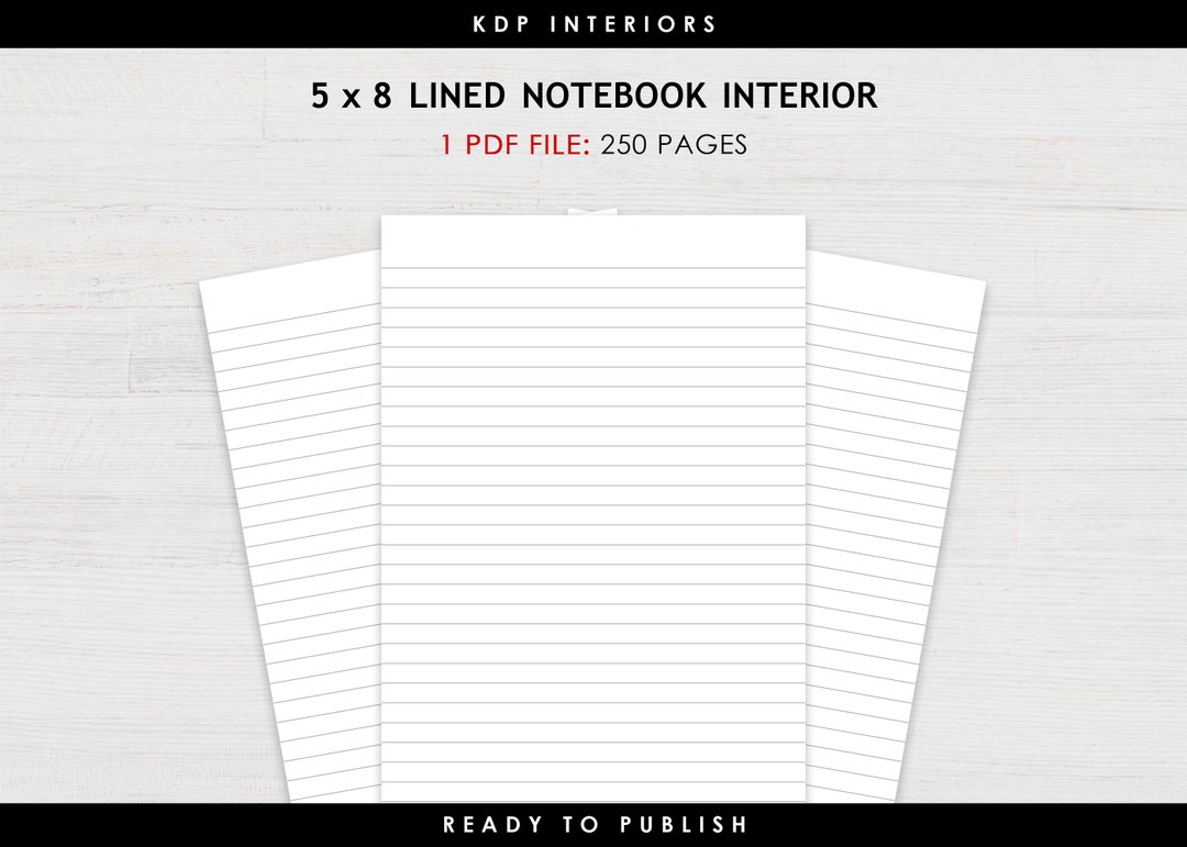 5 X 8 Notebook Interior File With Gray Lines KDP Lined - Etsy