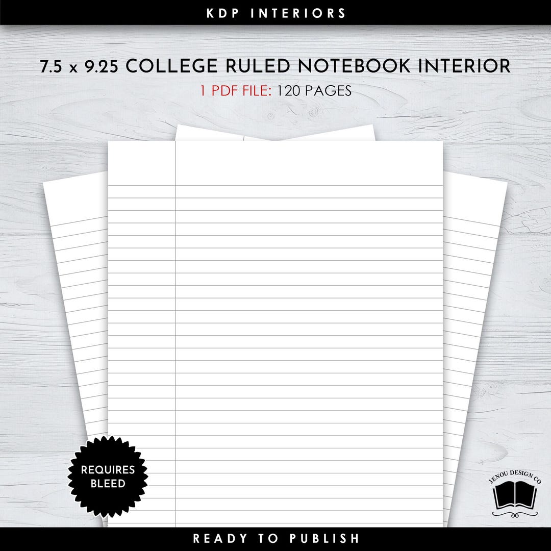 7.5 X 9.25 College Ruled Notebook Interior With a 120 Page Count for ...