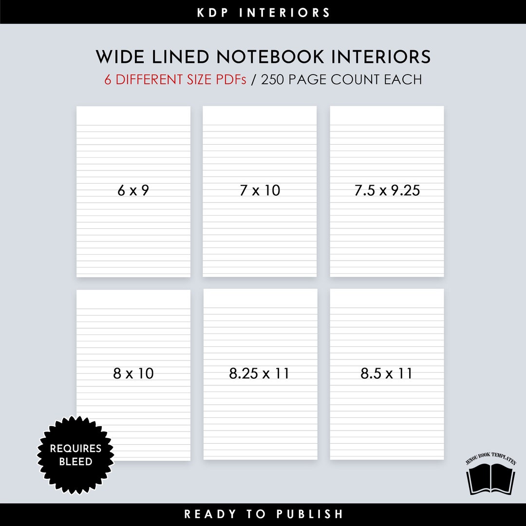 Wide Lined Notebook Interiors in 250 Page Count and 6 Different Sizes ...