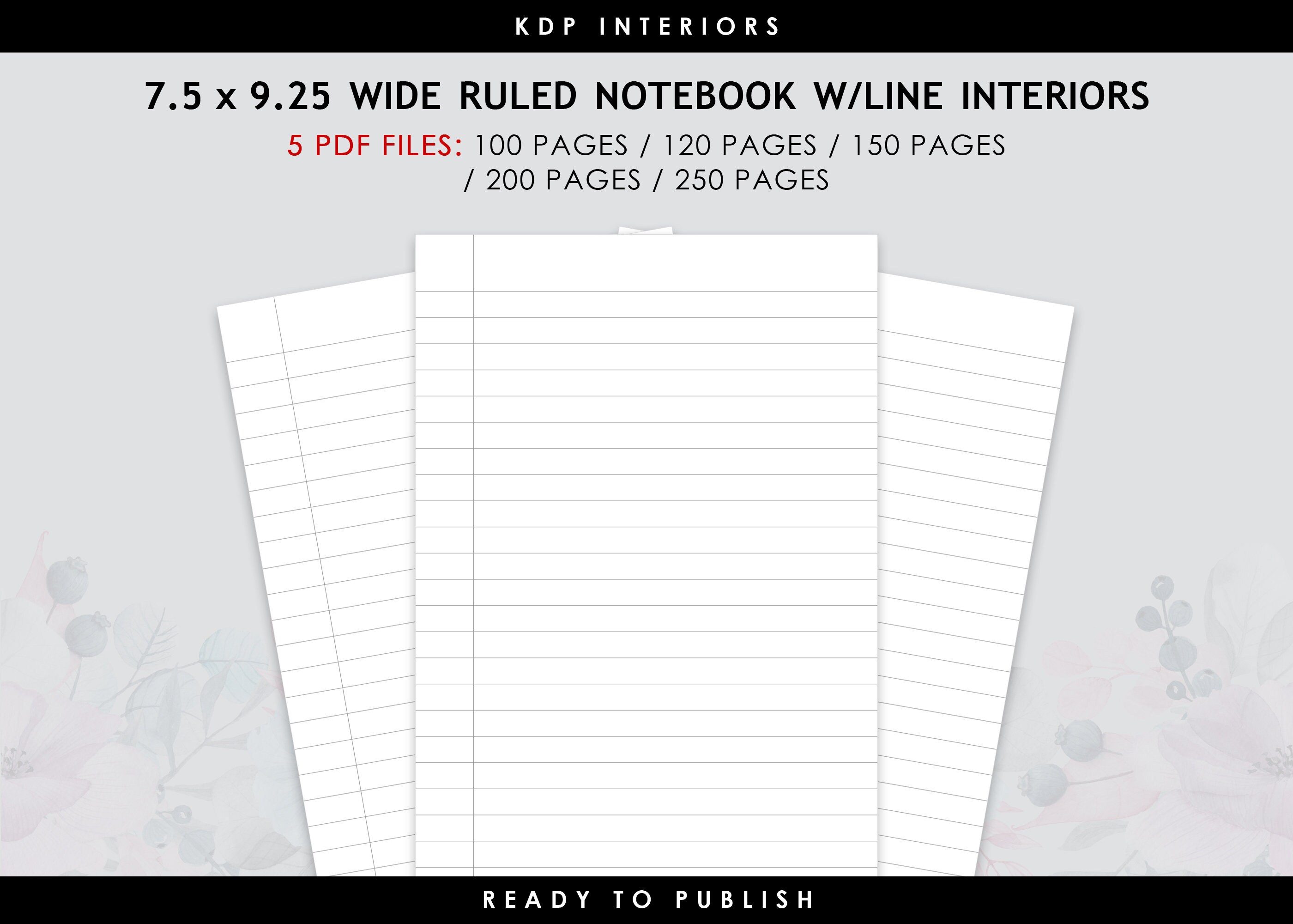 7 5 X 9 25 Wide Ruled Notebook With Line Interiors KDP Etsy