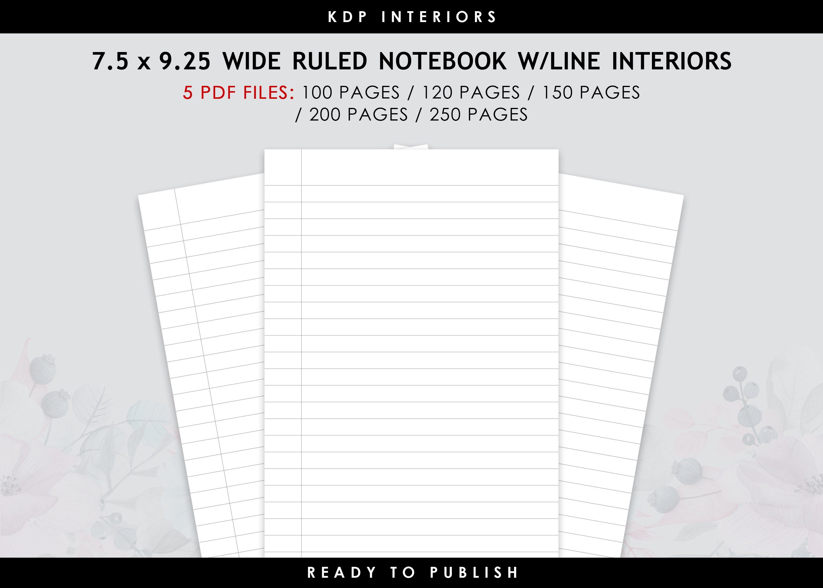 7 5 X 9 25 Wide Ruled Notebook With Line Interiors KDP Interiors In 5