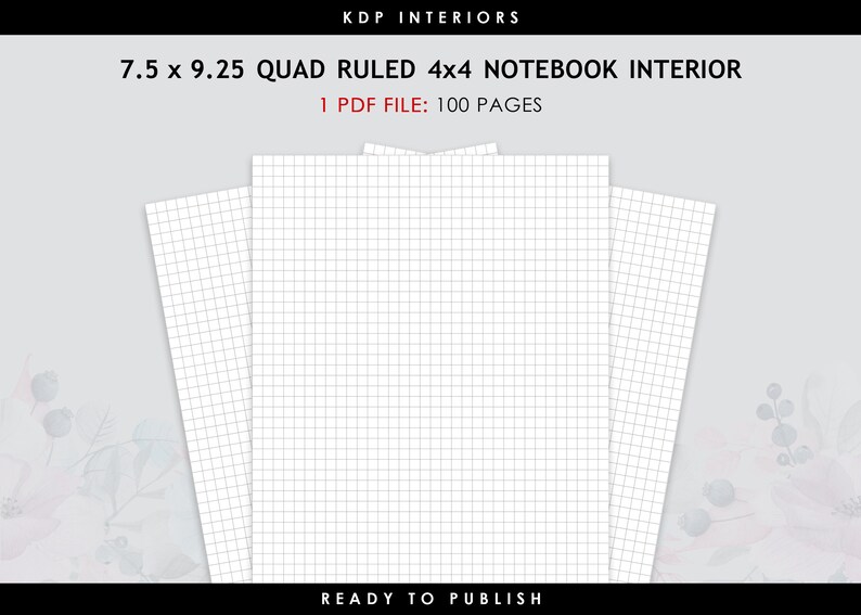 7.5 X 9.25 Quad Ruled 4x4 Graph Paper Notebook Interior File - Etsy UK