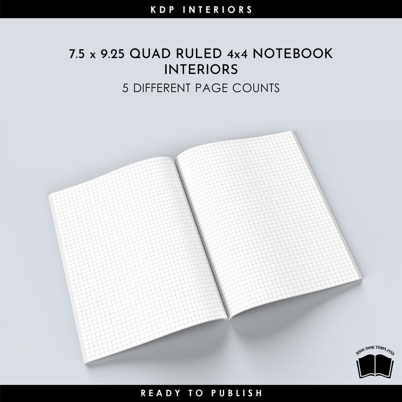 7.5 X 9.25 Quad Ruled 4x4 Graph Paper Interiors in 5 Different Page ...