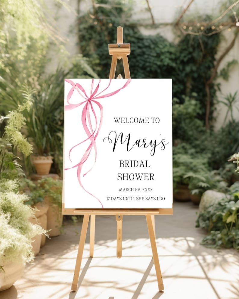 Bow Themed Bridal Shower Sign, Customizable Canva Template, Welcome ...
