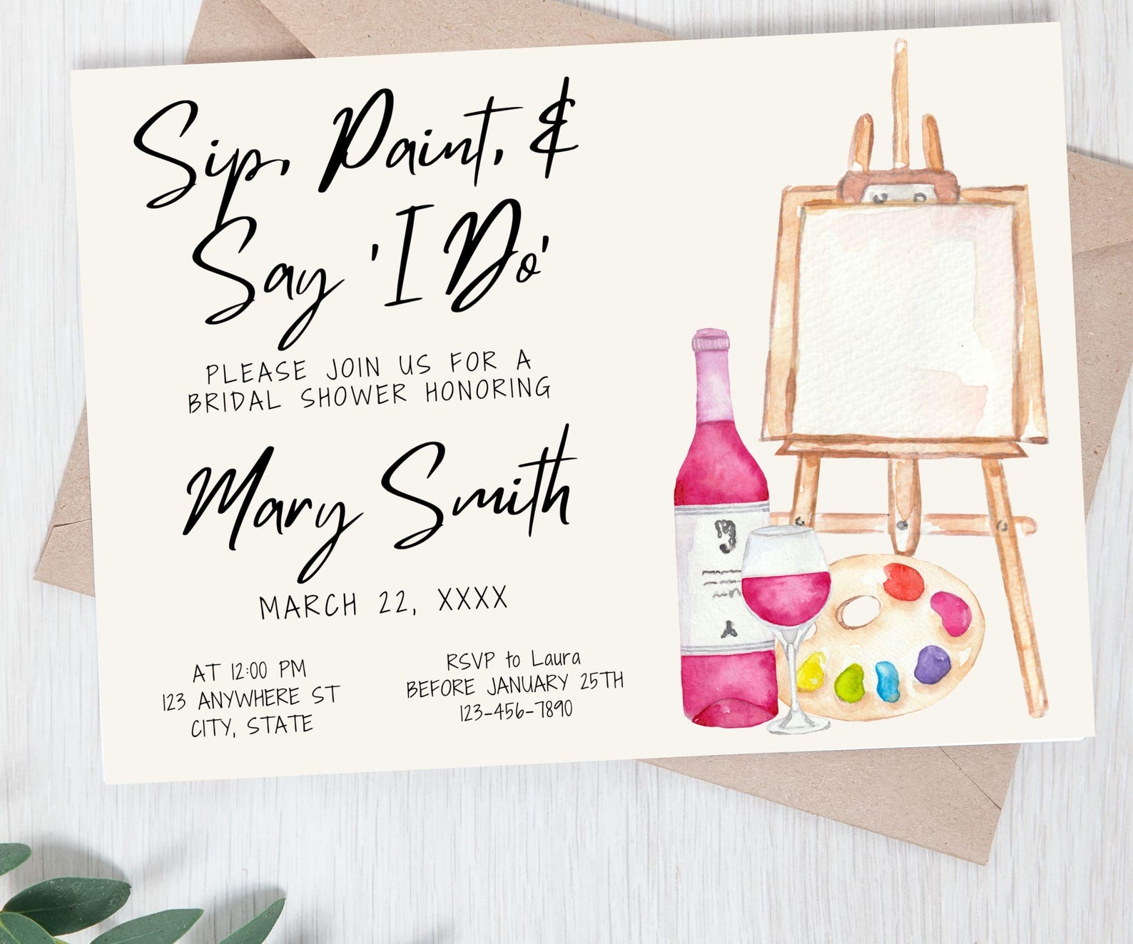 Sip and Paint Bridal Shower Invite, Sip, Paint and Say I Do Bridal ...