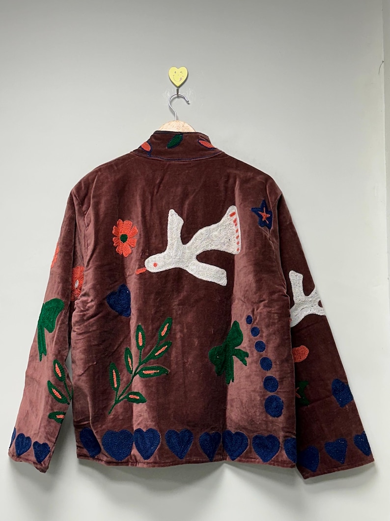 Hand Made Velvet Suzani Jacket, Homing Pigeon Embroidery Jacket, Pure ...