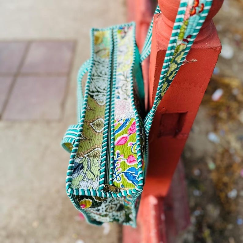 Block Print Quilted Cotton Tote Bag: Large Indian Handbag - Etsy