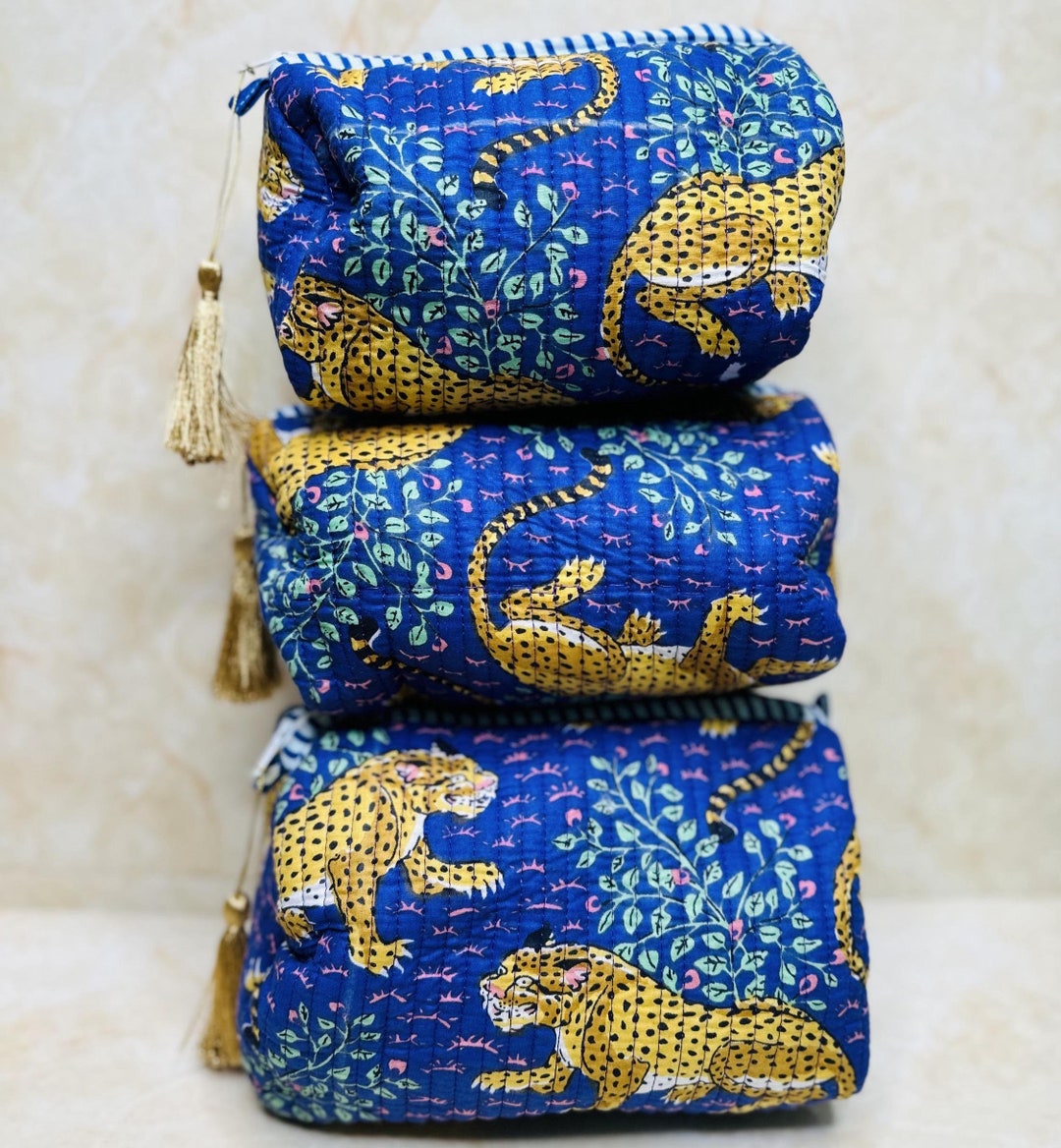 Tiger Print Bag Quilted Make up Bag Floral Makeup Bag Handmade Tiger ...