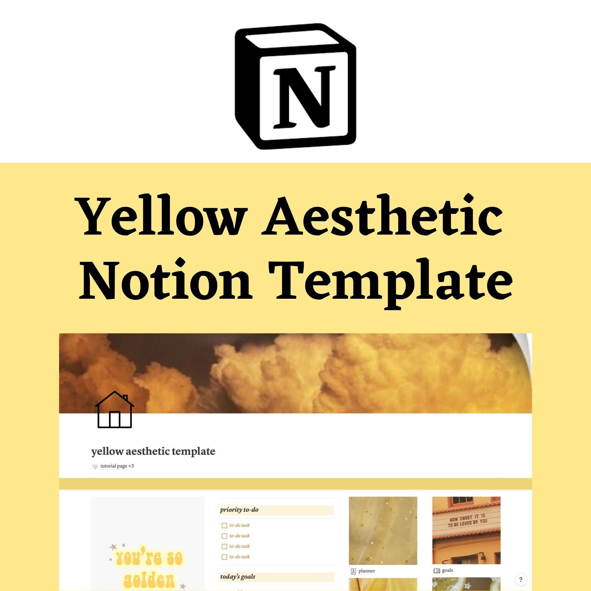 Yellow Aesthetic Notion Template: Online Planner, Habit Tracker, and ...