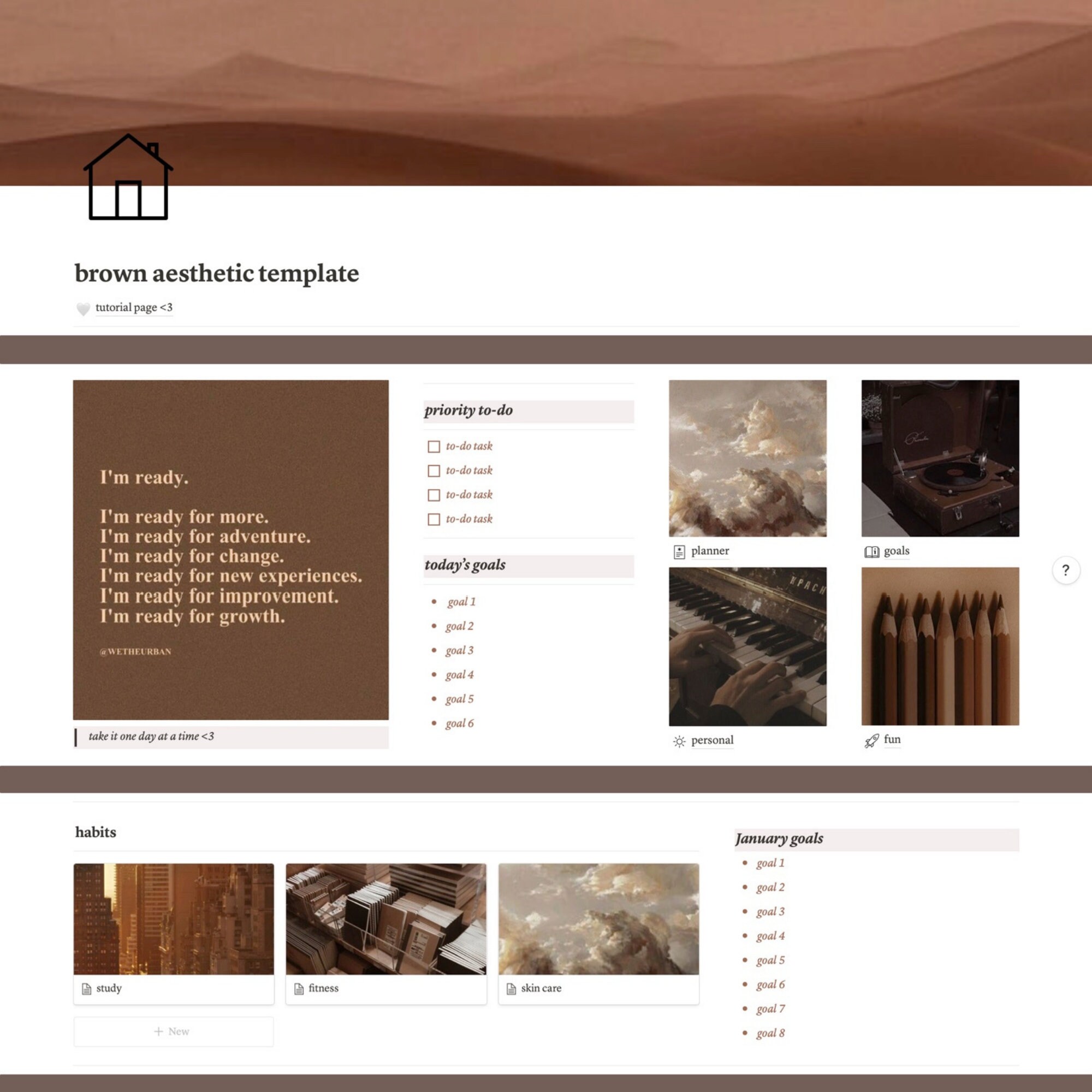 Brown Aesthetic Notion Template: Online Planner Habit - Etsy Canada