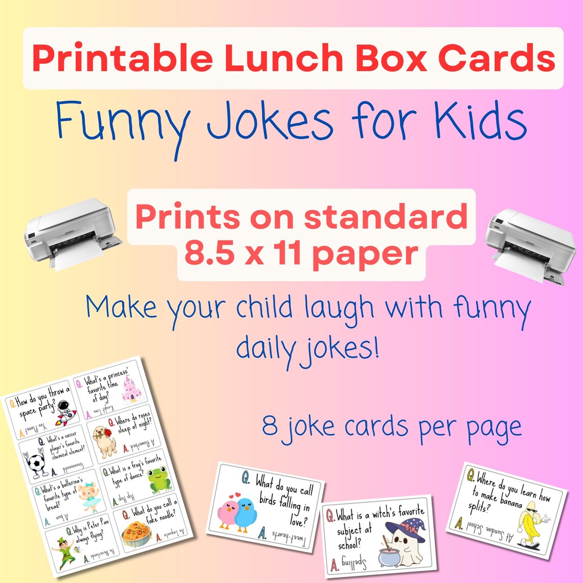 Lunchbox Joke Cards - Printable - Joke of the Day - Back-to-school ...