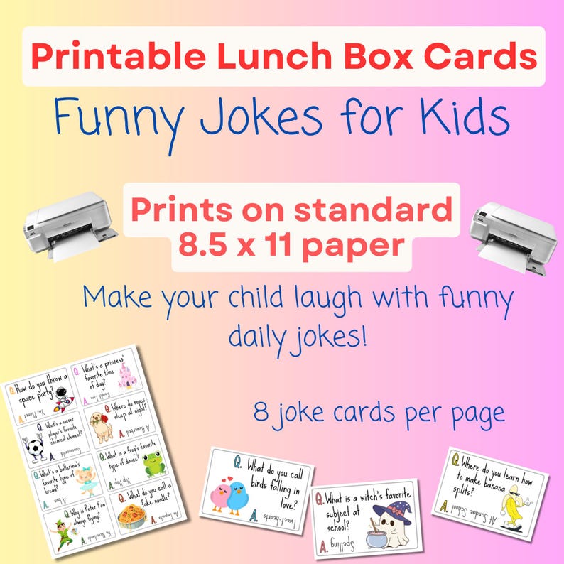 Lunchbox Joke Cards - Printable - Joke of the Day - Back-to-school ...