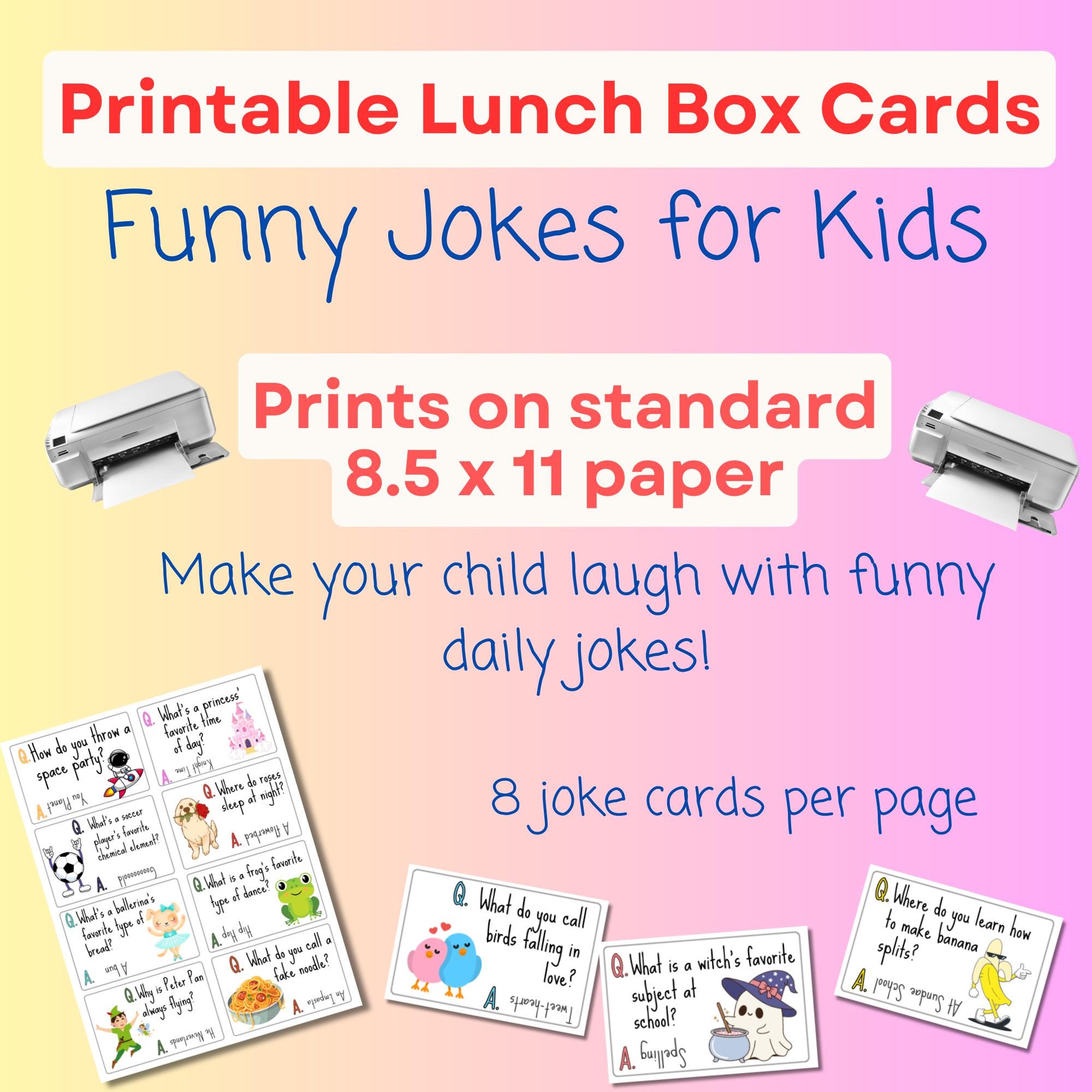 Lunchbox Joke Cards Printable Joke of the Day Back-to-school Digital ...