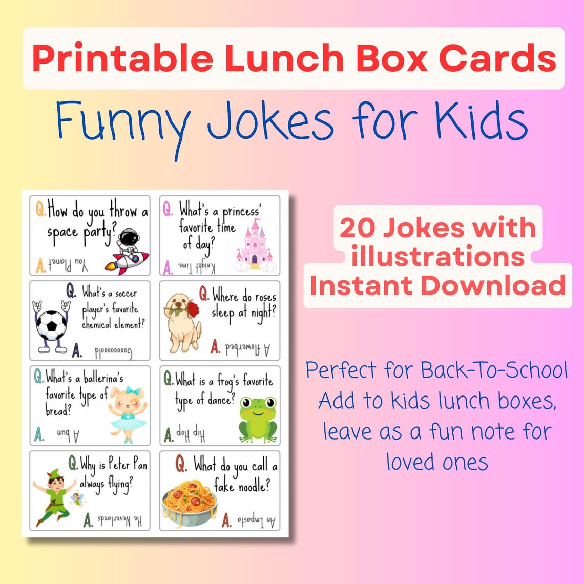 Lunchbox Joke Cards Printable Joke of the Day Back-to-school Digital ...