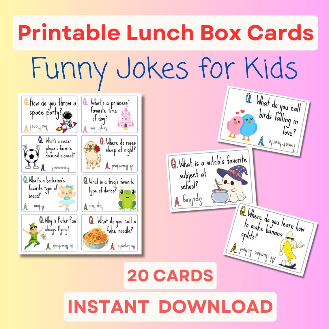 Lunchbox Joke Cards Printable Joke of the Day Back-to-school Digital ...