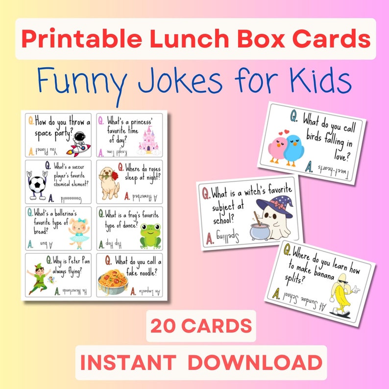 Lunchbox Joke Cards - Printable - Joke of the Day - Back-to-school ...