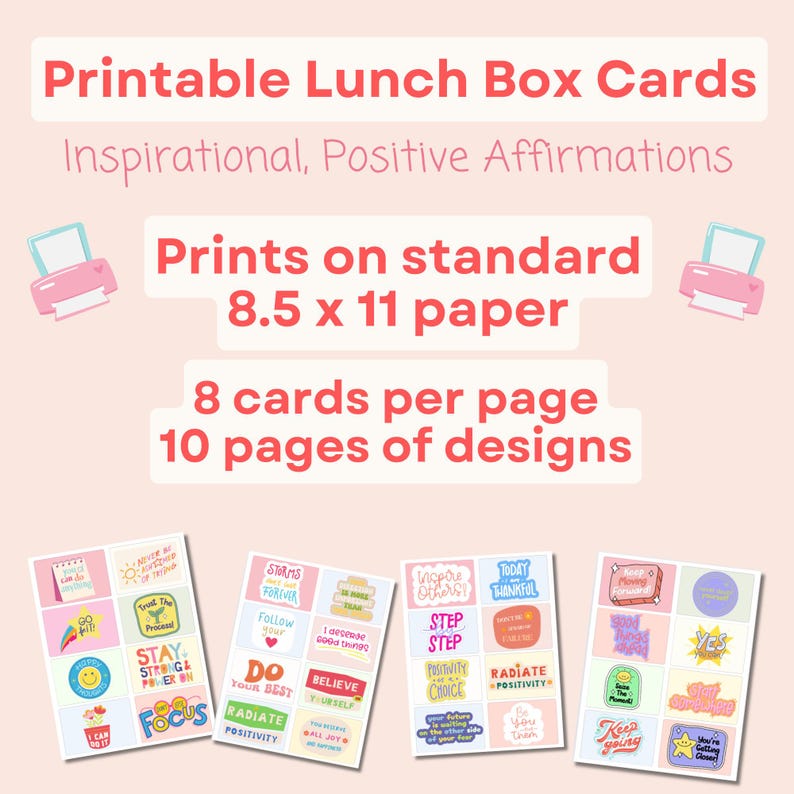 Lunchbox Note Cards Printable Inspirational Affirmations Back to School ...