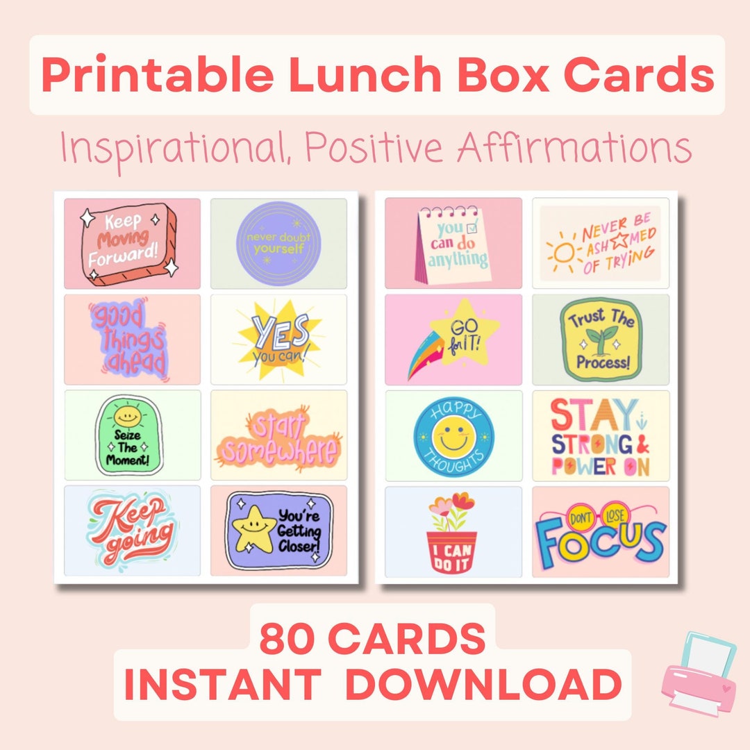 Lunchbox Note Cards - Printable - Inspirational Affirmations - Back to ...
