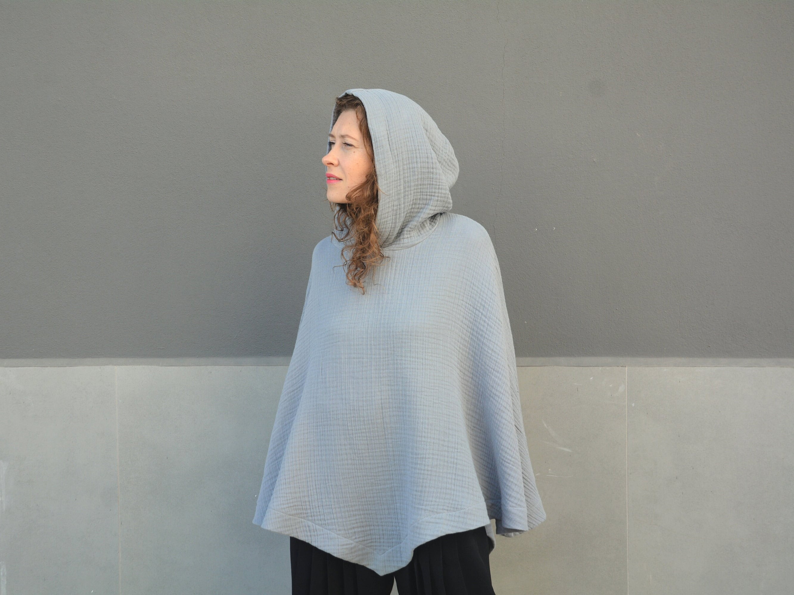 Hooded Poncho Cloak, Cotton Shoulder Cape Hoodie, Double Gauze for ...