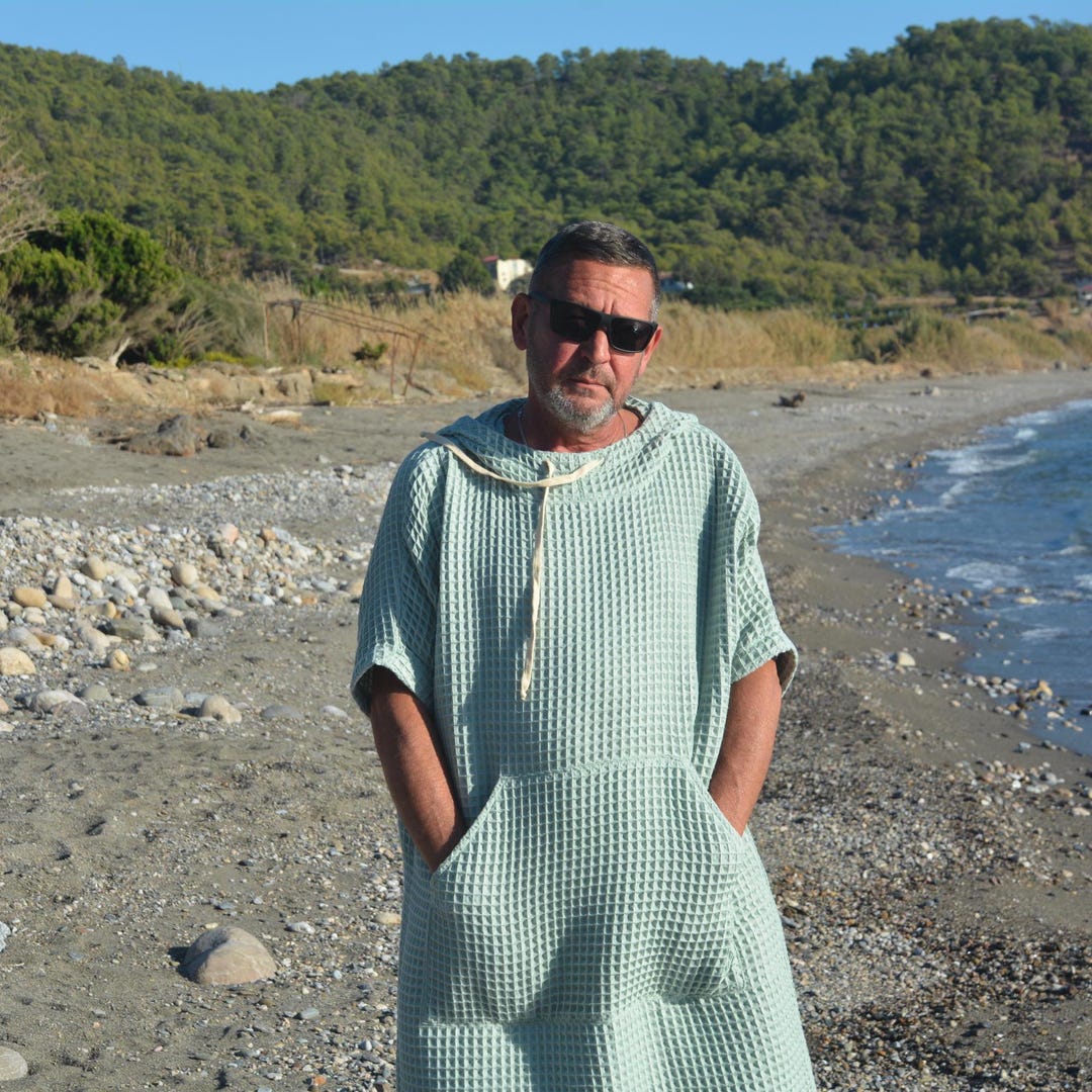 Men Poncho Surf, Changing Robe, Bathrobe Waffle Cotton - Etsy