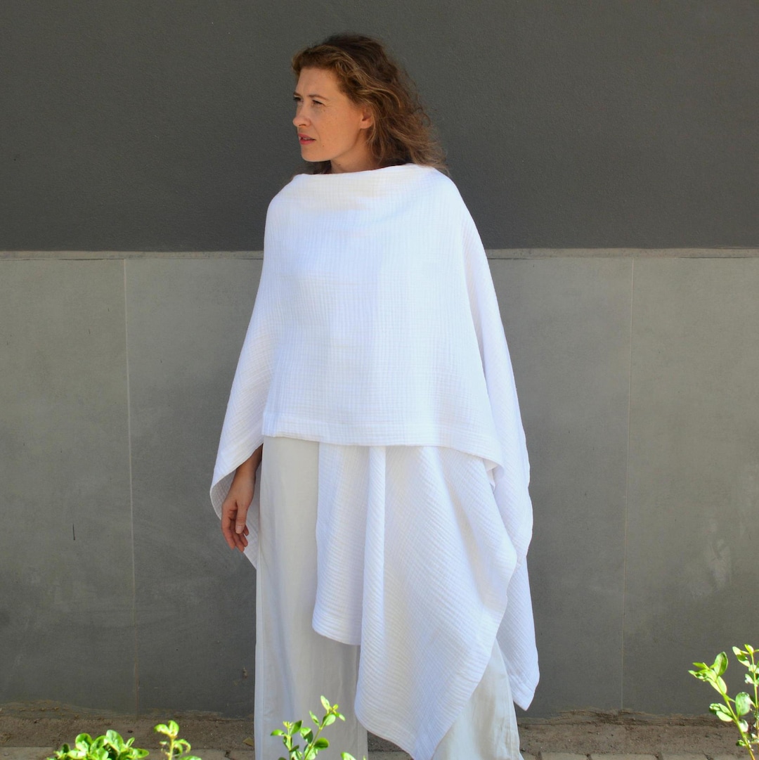 White Plus Size Wrap Poncho Women, Bridal Cover Up, Fall Winter Wedding ...