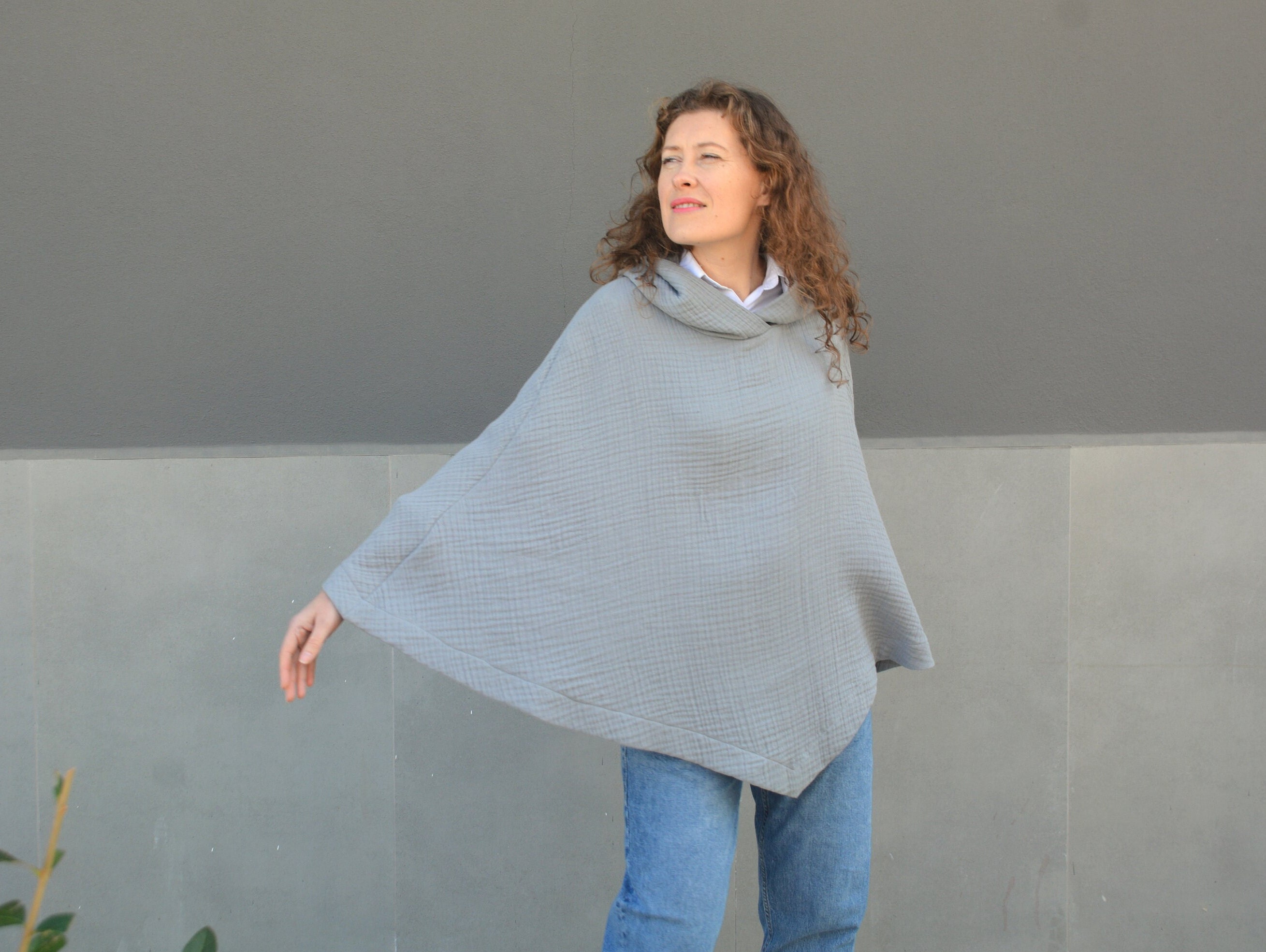 Hooded Poncho Cloak, Cotton Shoulder Cape Hoodie, Double Gauze for ...