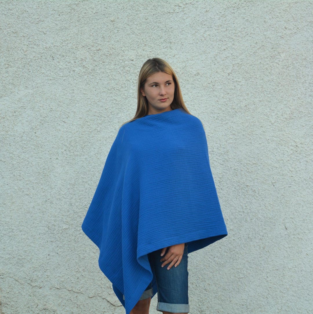 Cotton Asymmetrical Poncho Cape, Royal Blue Triangle Sweater - Etsy