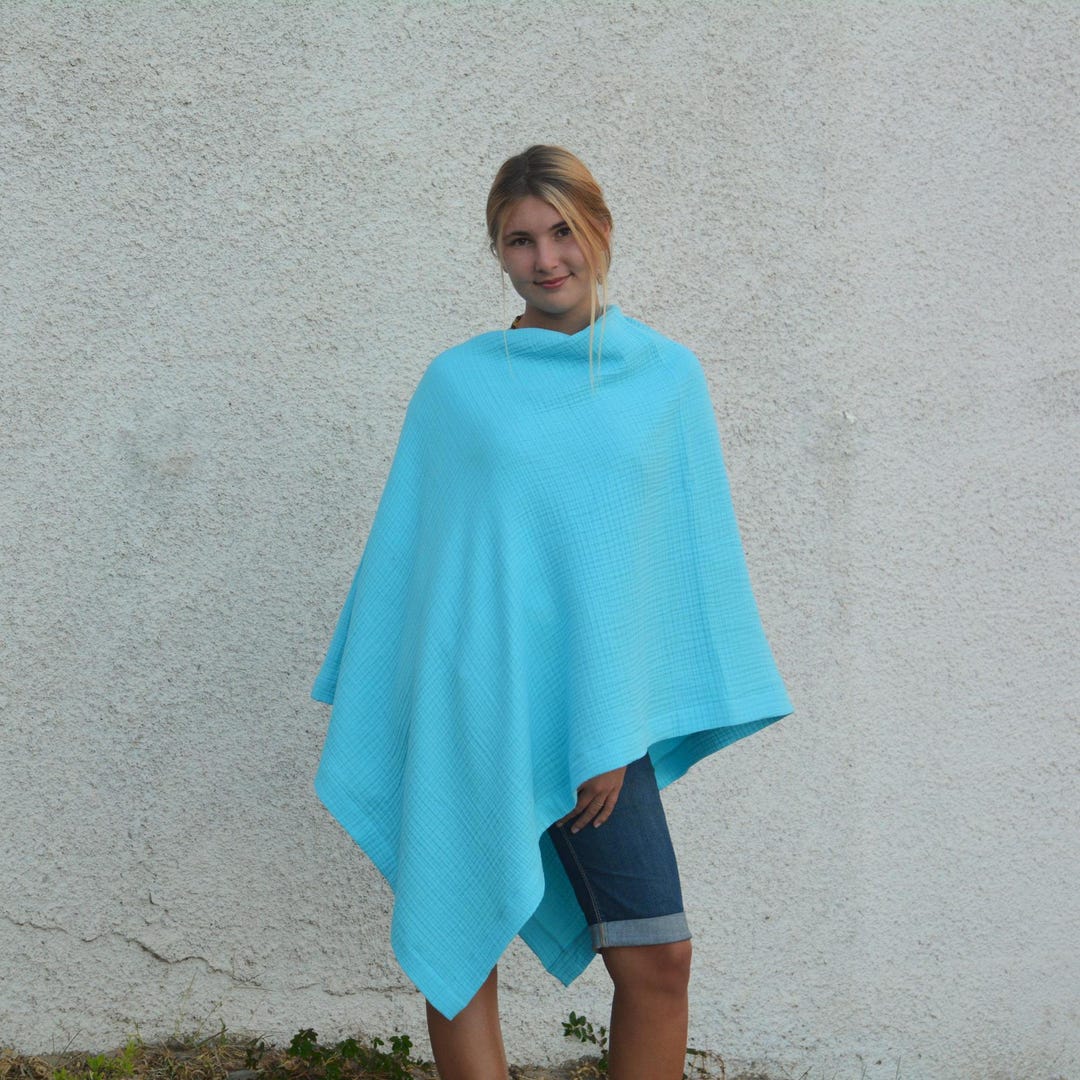 Blue Petite Poncho Wrap, Cotton Cape Sweater - Etsy
