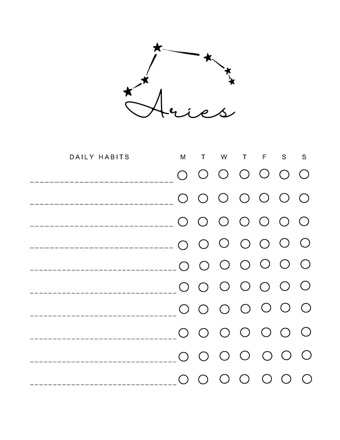 Printable Daily Habits List and Tracker, Daily Habits Sheet by Zodiac ...