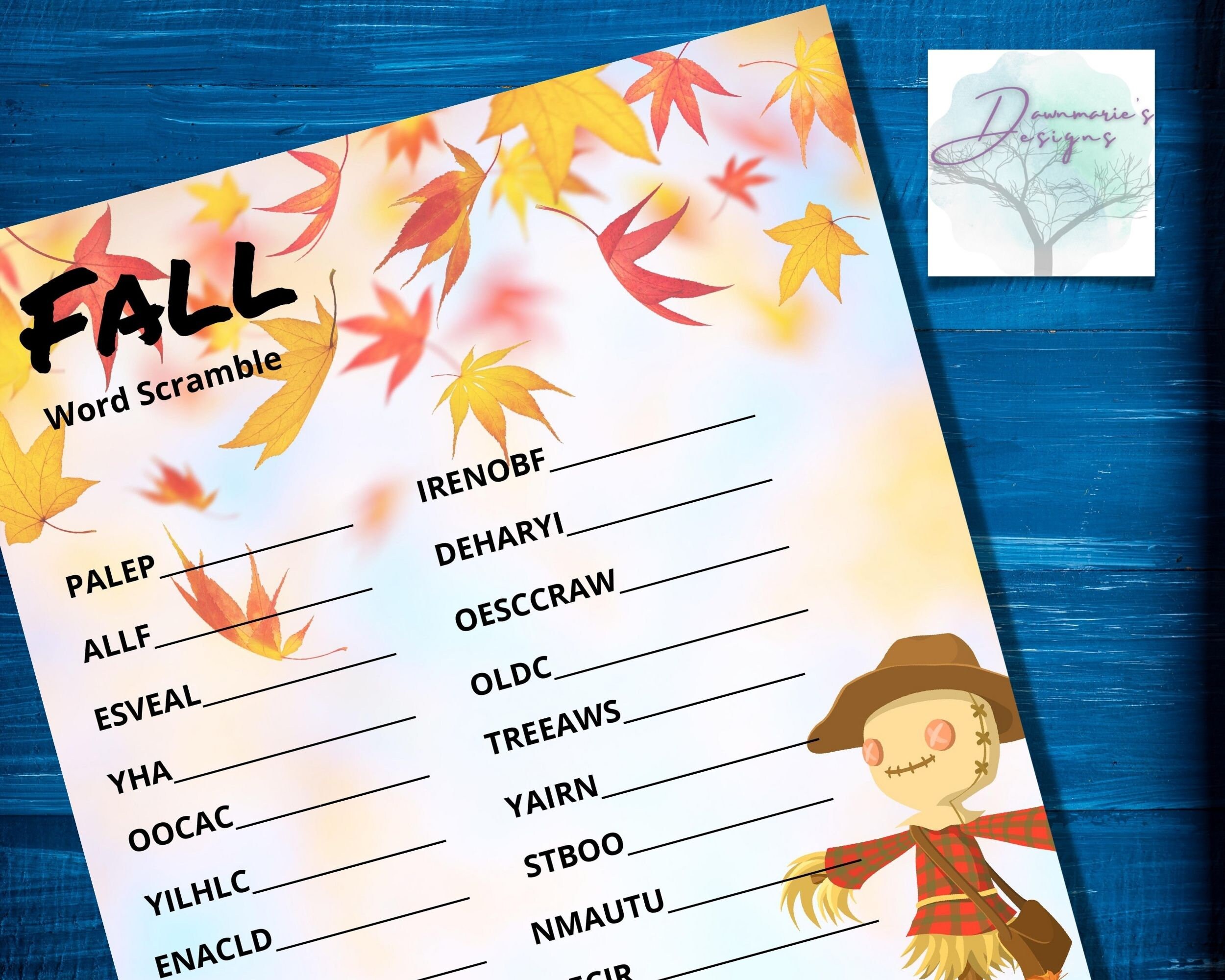Fall Word Scramble Printable - Etsy