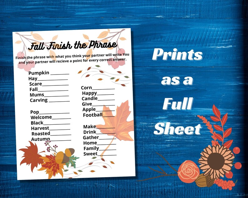 Fall Finish the Phrase Printable - Etsy