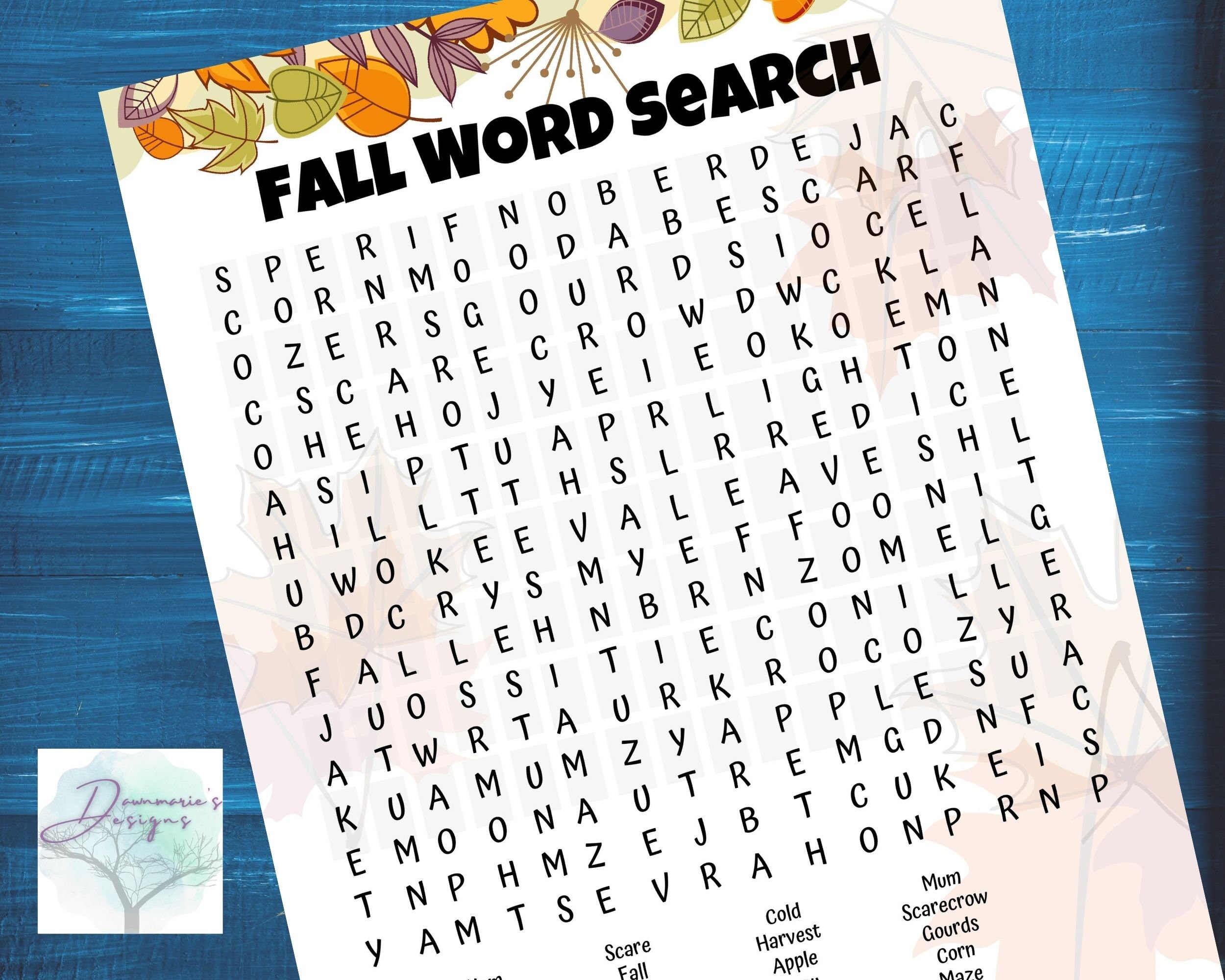 Fall Word Search Puzzle or Game Printable - Etsy