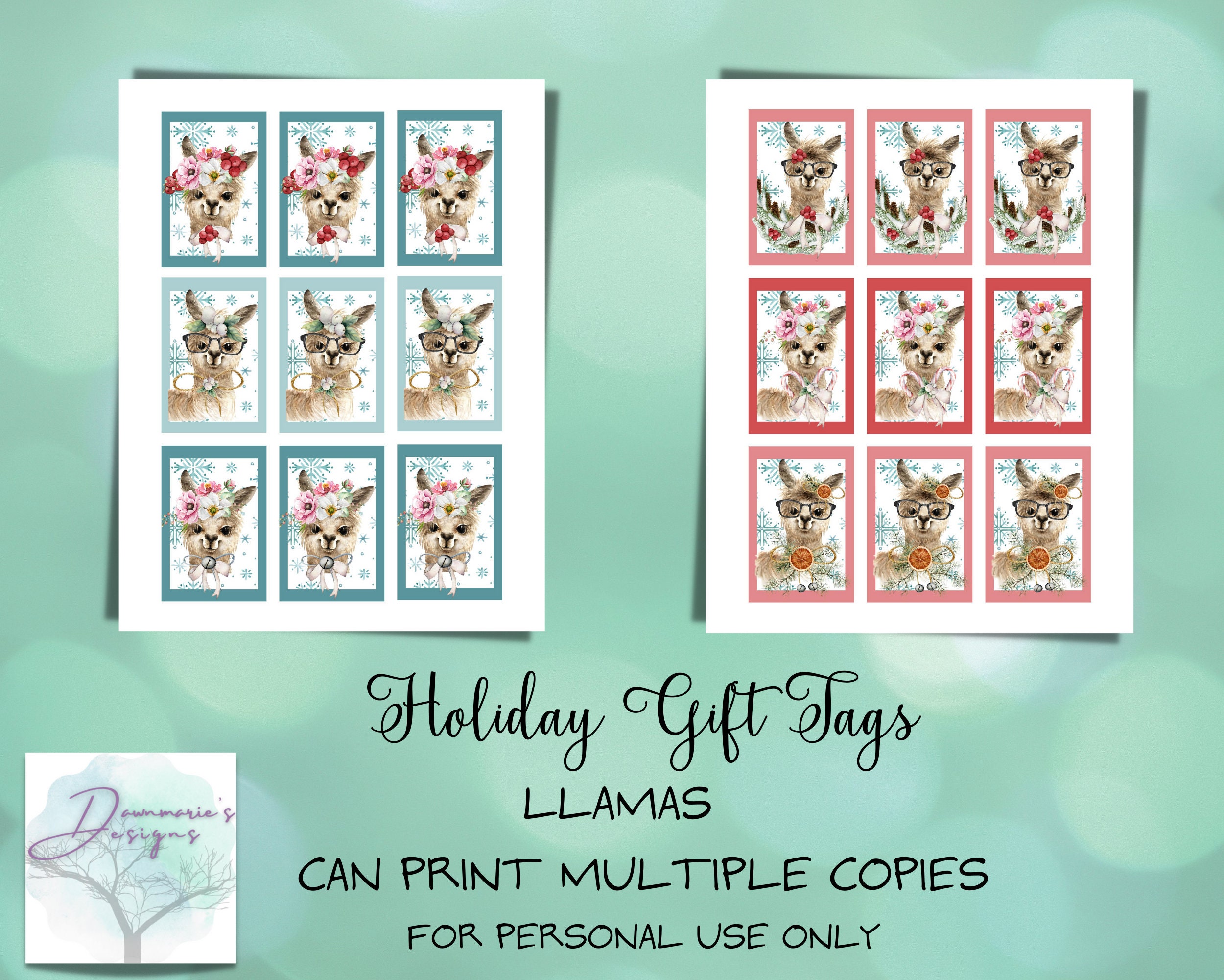 Llama Holiday Gift Tags DIY Printable Tags - Etsy
