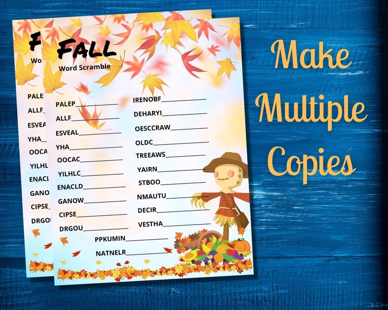 Fall Word Scramble Printable - Etsy