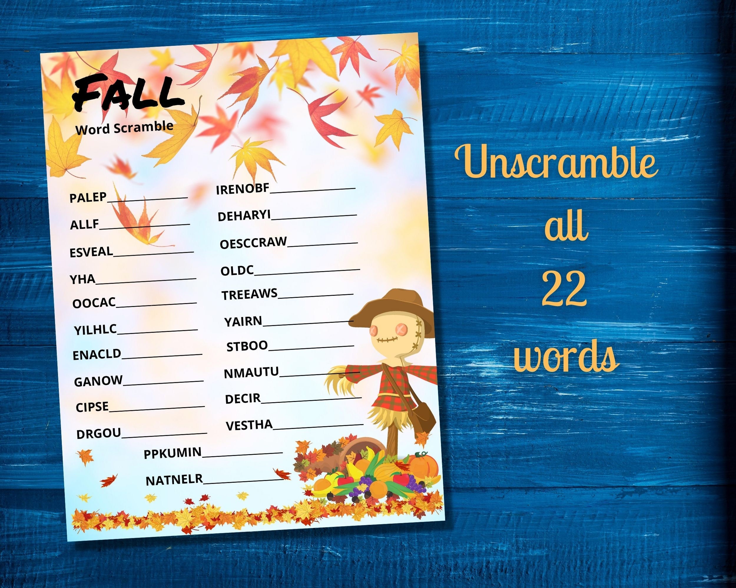Fall Word Scramble Printable - Etsy