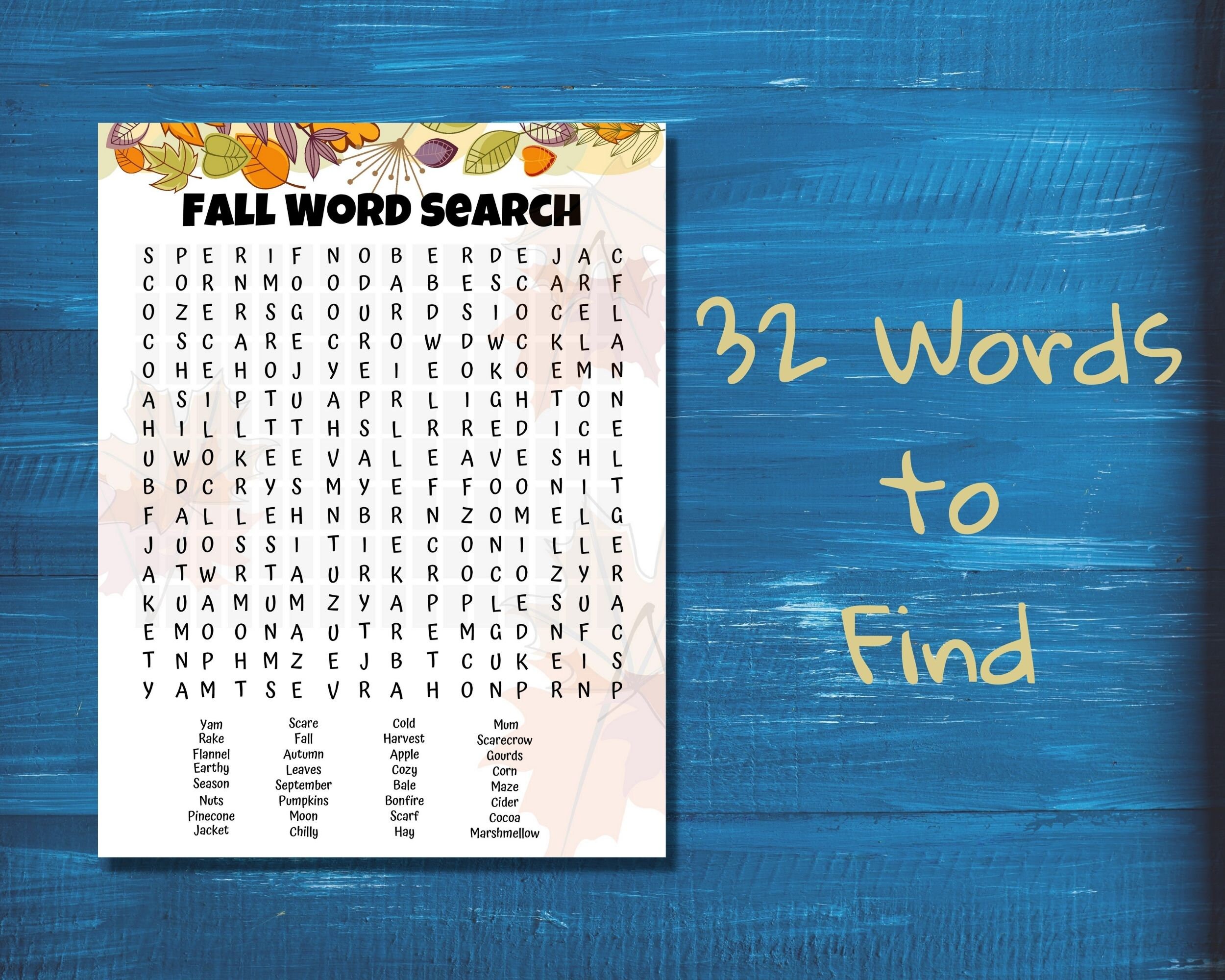 Fall Word Search Puzzle or Game Printable - Etsy