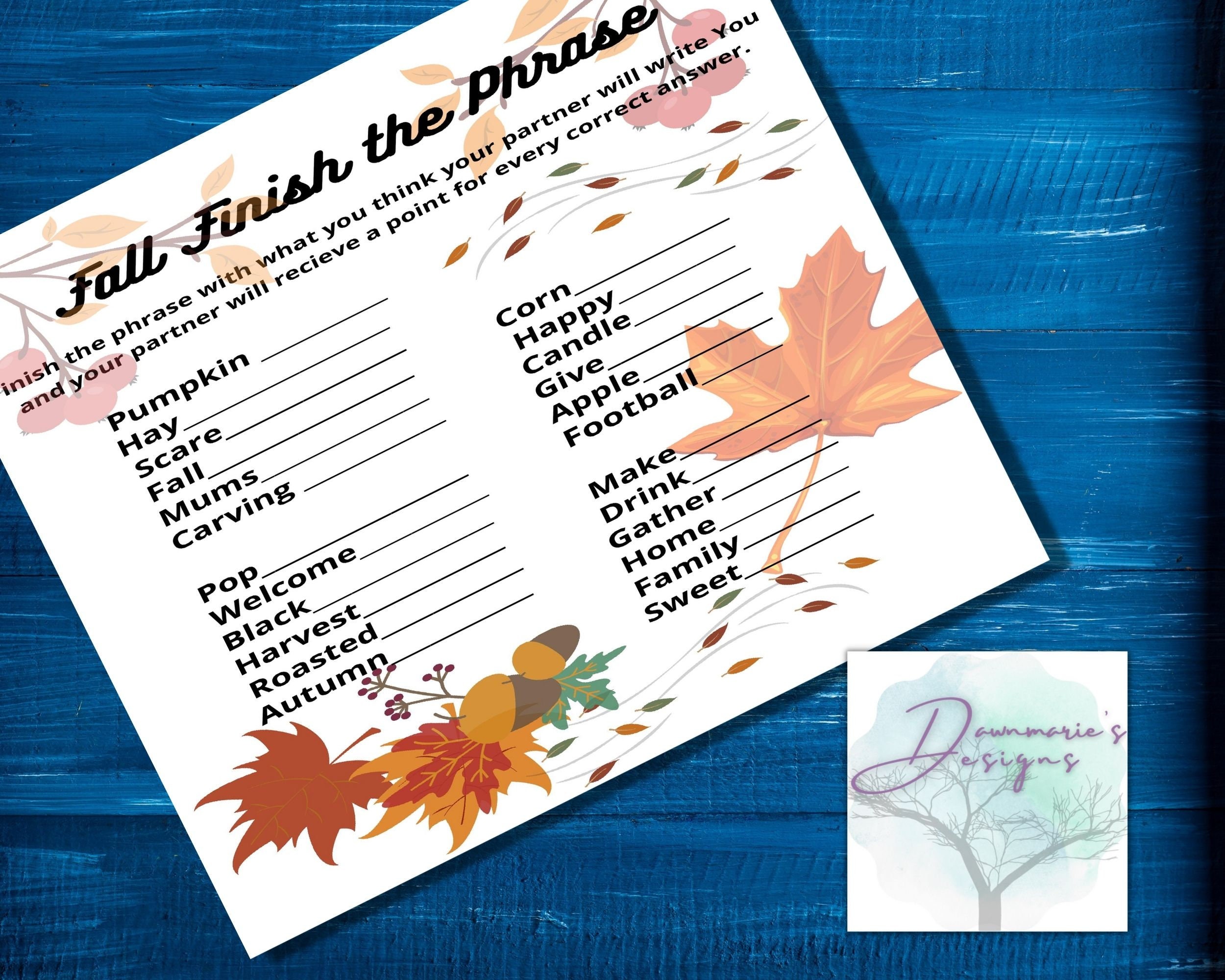 Fall Finish the Phrase Printable - Etsy