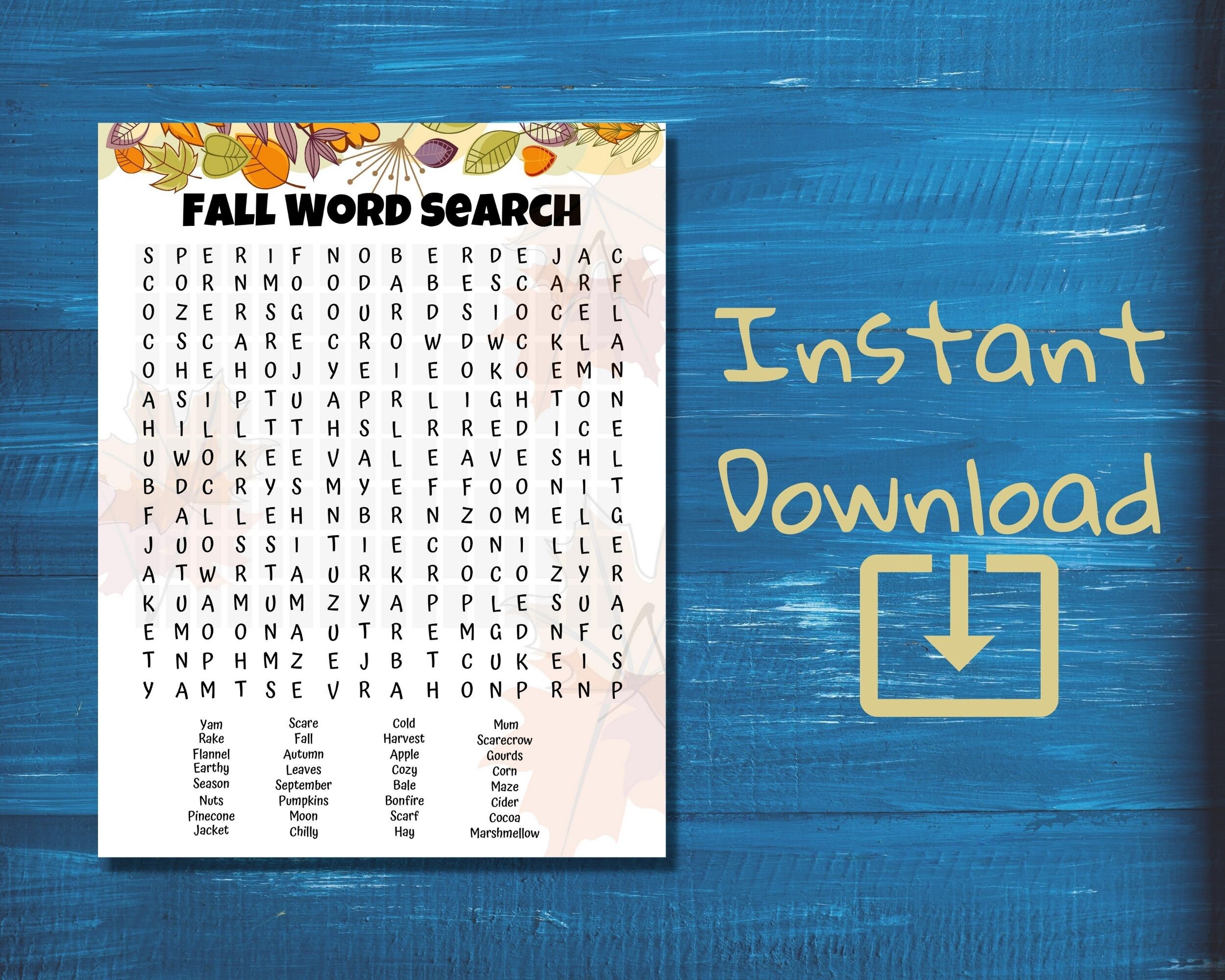 Fall Word Search Puzzle or Game Printable - Etsy