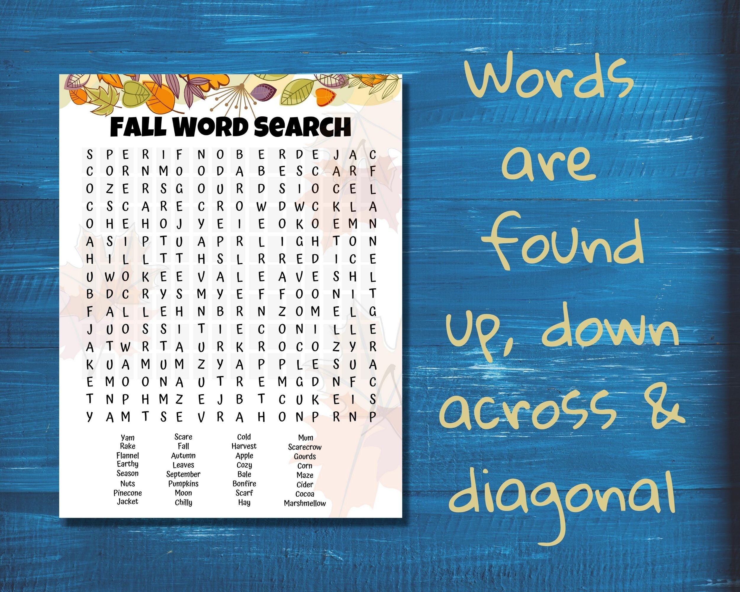 Fall Word Search Puzzle or Game Printable - Etsy