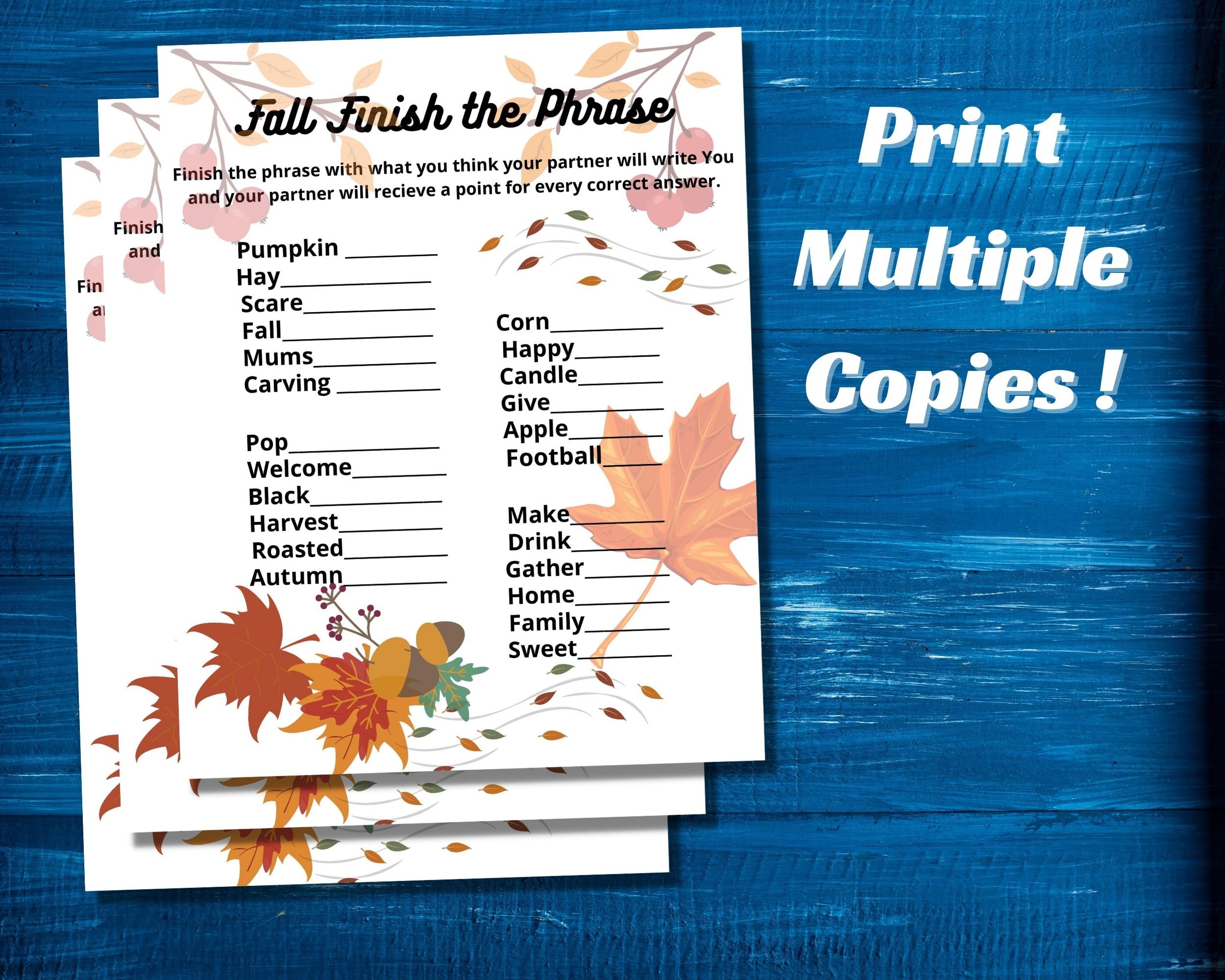 Fall Finish the Phrase Printable - Etsy