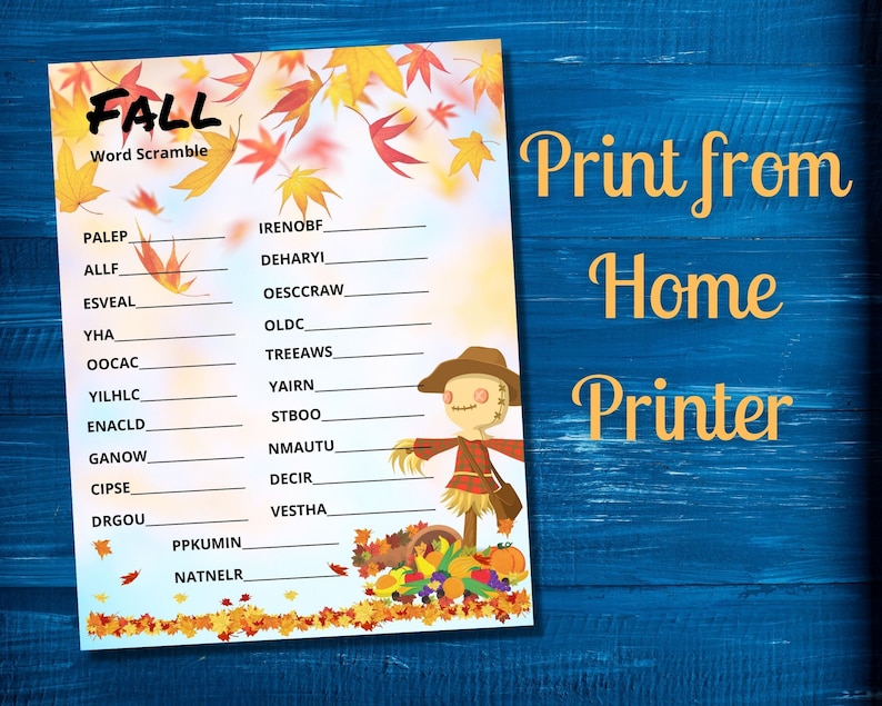Fall Word Scramble Printable - Etsy