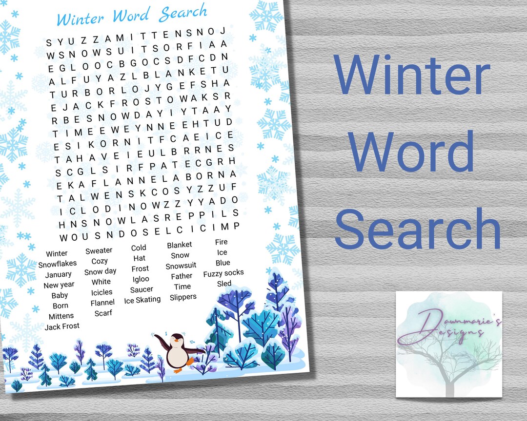 Winter Word Search, Printable Winter Word Search, DIY Winter Word ...