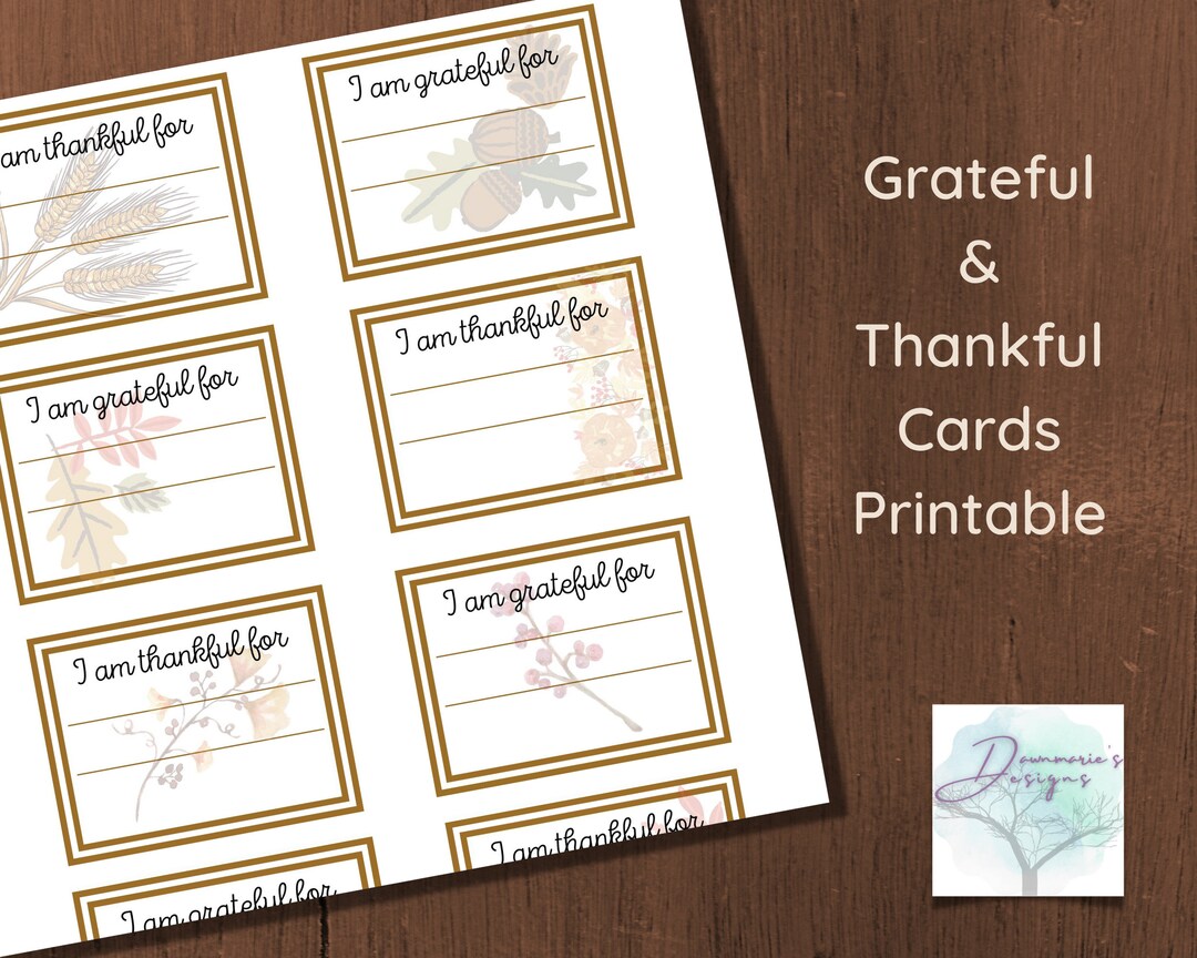 Grateful & Thankful Card or Tag Printable - Etsy