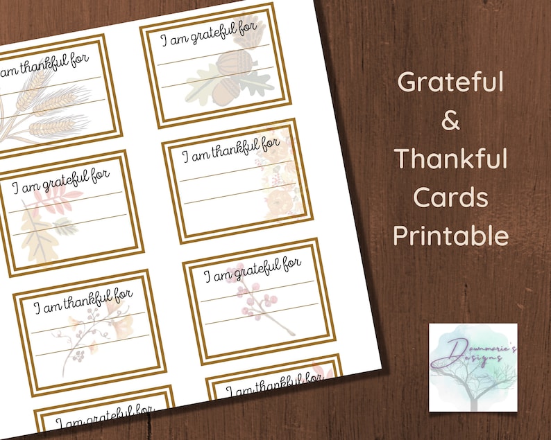 Grateful & Thankful Card or Tag Printable - Etsy
