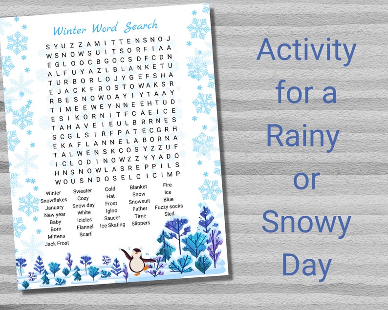 Winter Word Search, Printable Winter Word Search, DIY Winter Word ...
