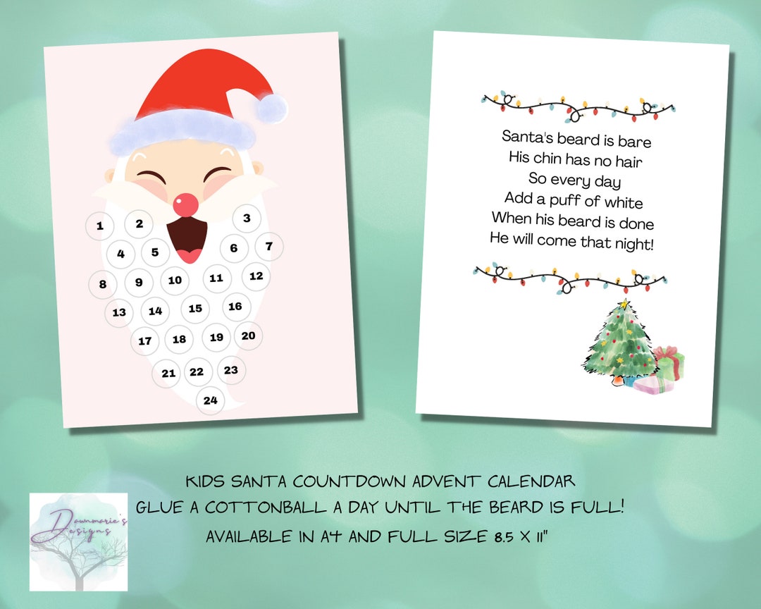 Kids Christmas Santa Cotton Ball Countdown Advent Calendar DIY ...