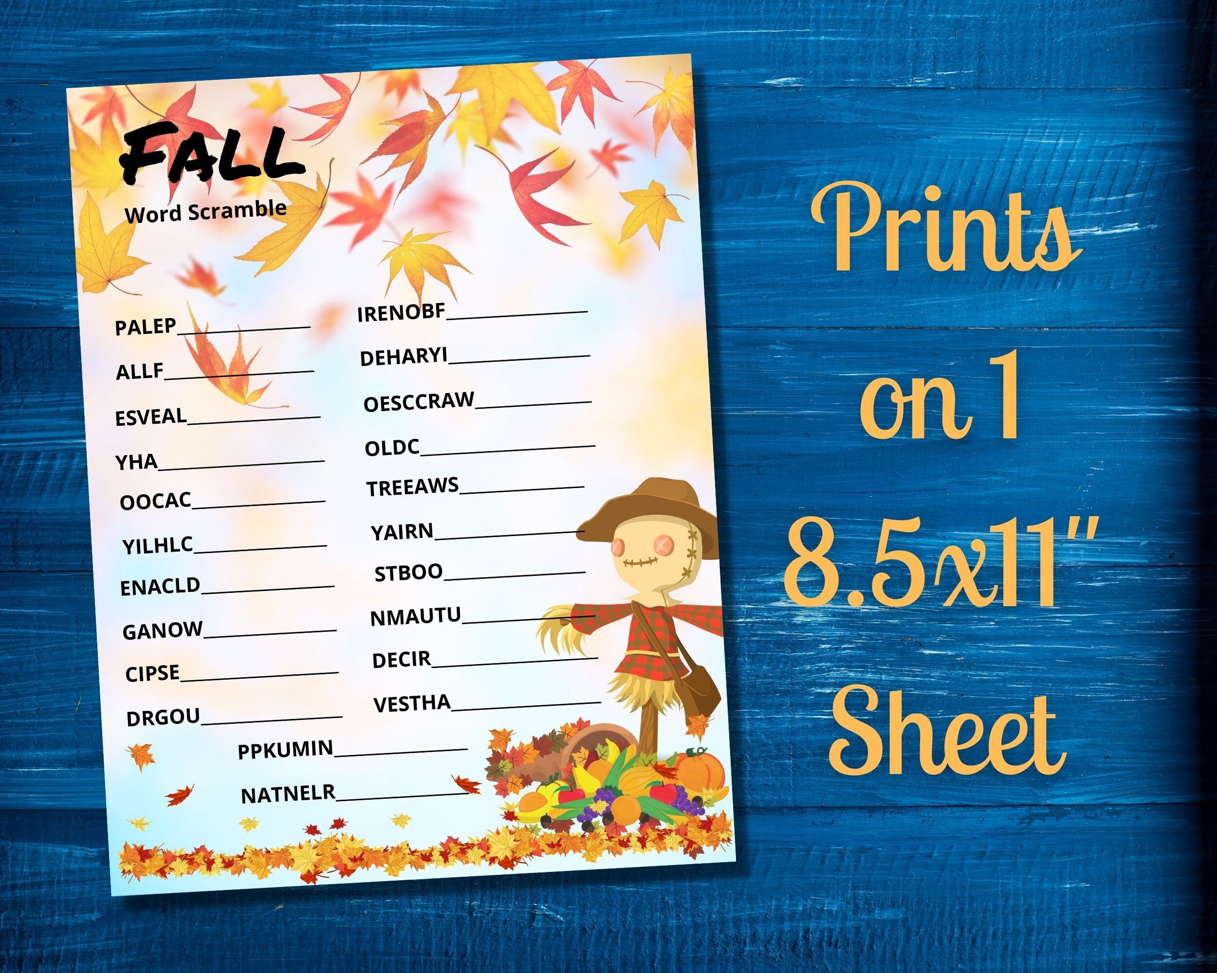 Fall Word Scramble Printable - Etsy
