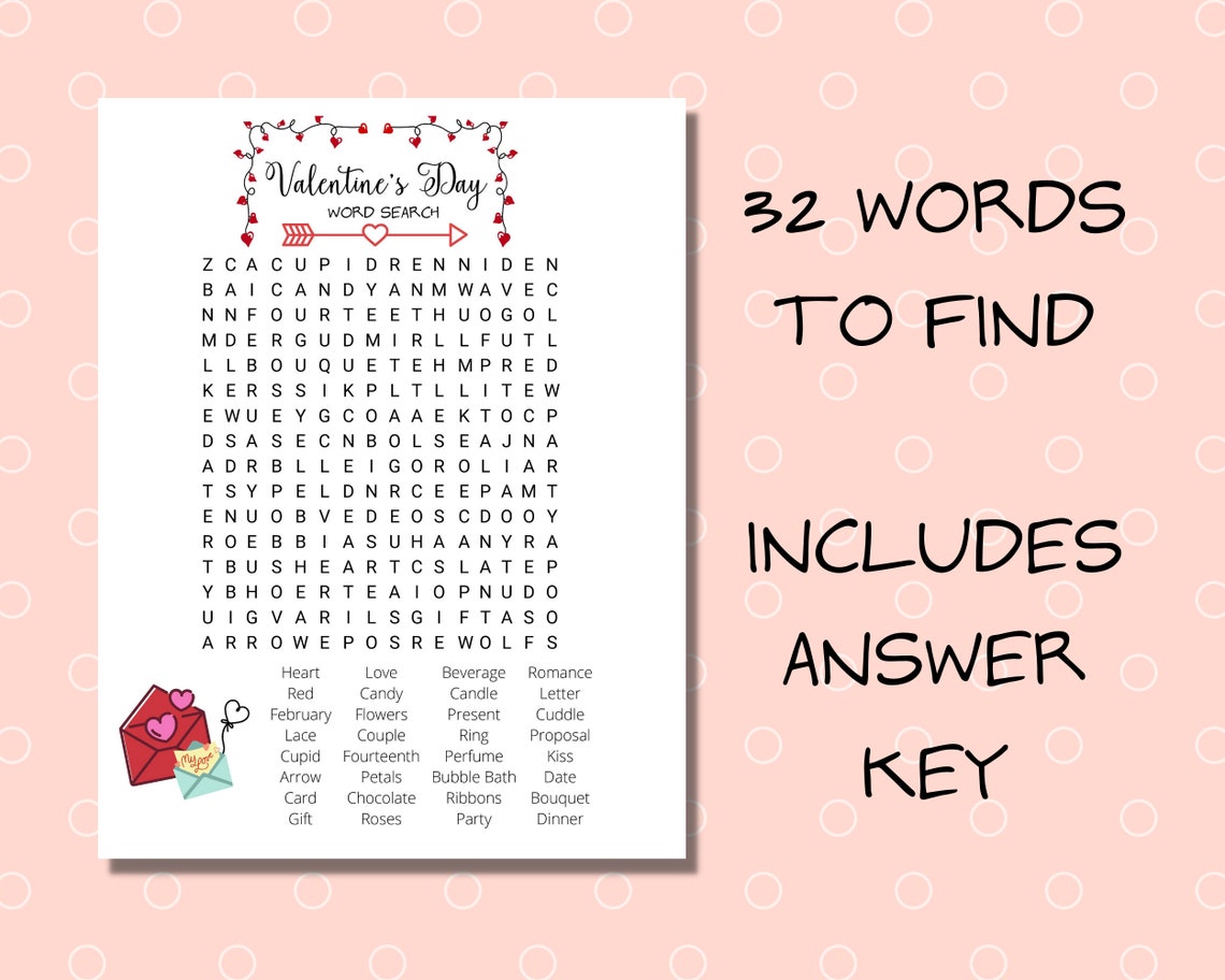 Valentine's Day Word Search, Valentine's Day Word Search Game, Word ...