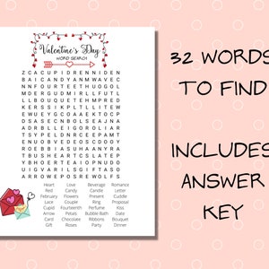 Valentine's Day Word Search, Valentine's Day Word Search Game, Word ...