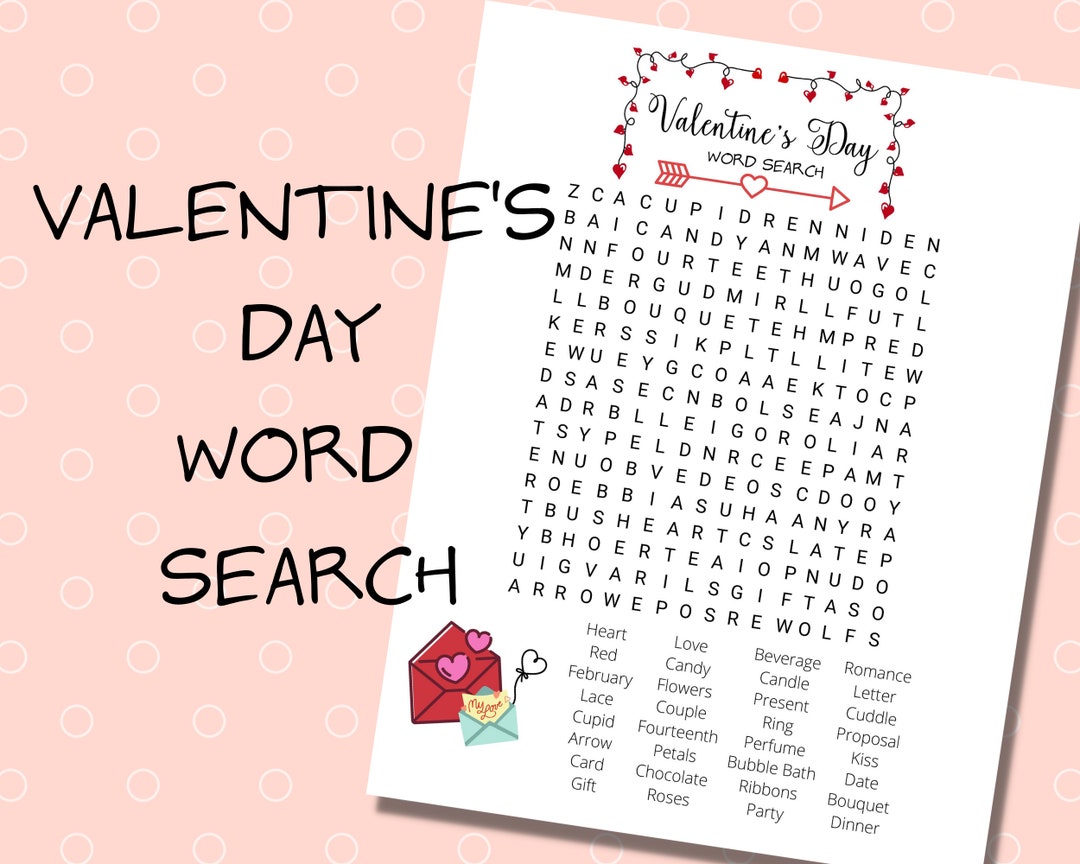 Valentine's Day Word Search, Valentine's Day Word Search Game, Word ...
